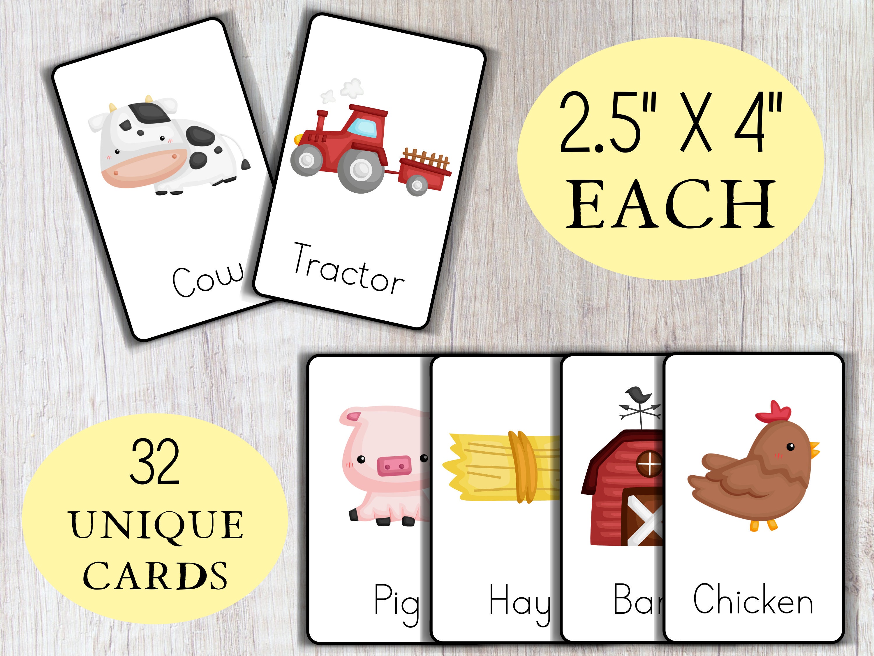 32 Farm Flashcards for Kids, Montessori Materials, Animal Flashcards ...