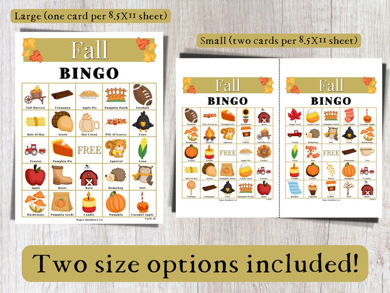 Fall Bingo Printable 30 Bingo Cards & Markers - Thanksgiving Games ...