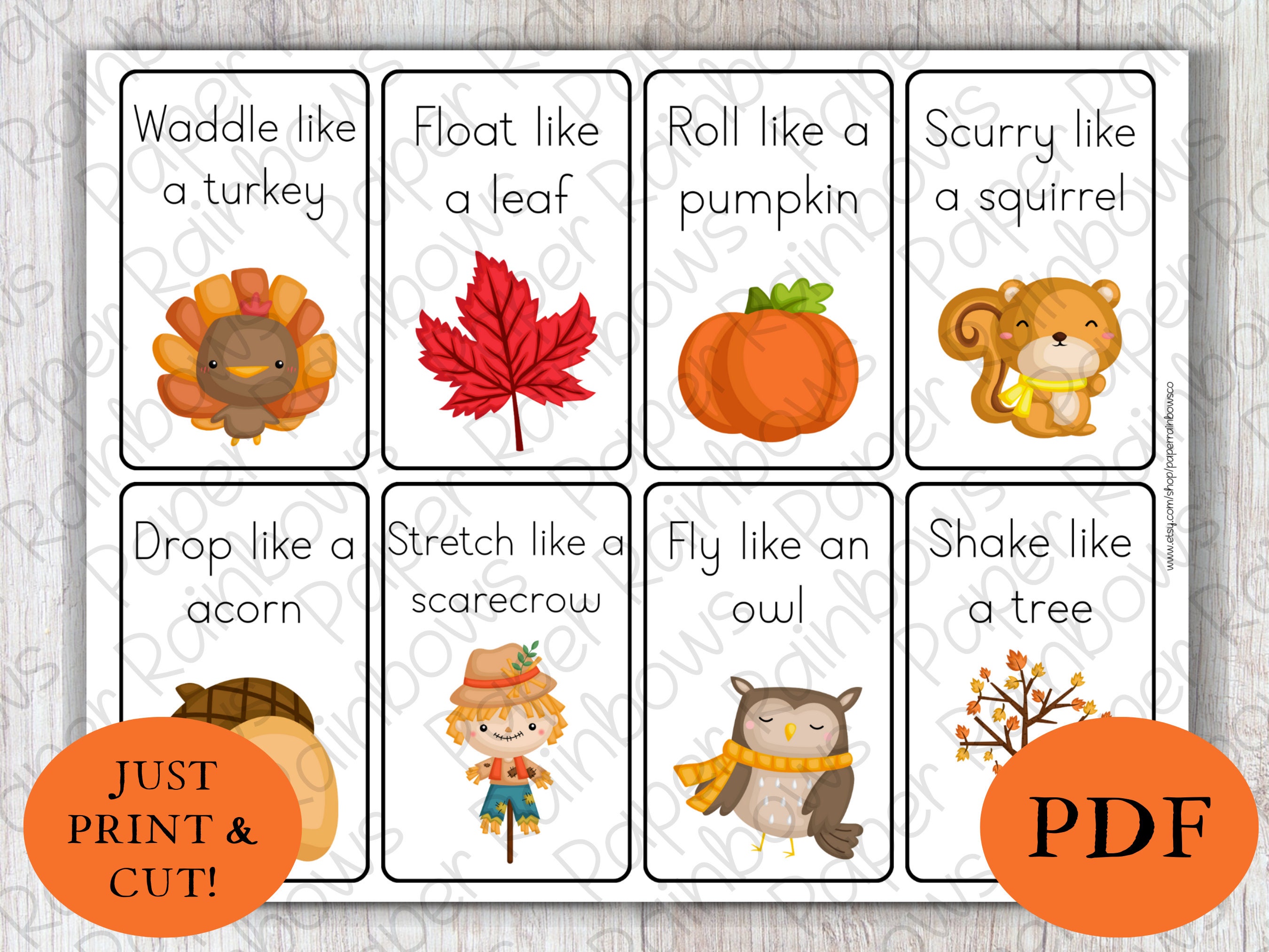 Fall Movement Cards, Thanksgiving Games, Favors, Flash Cards ...