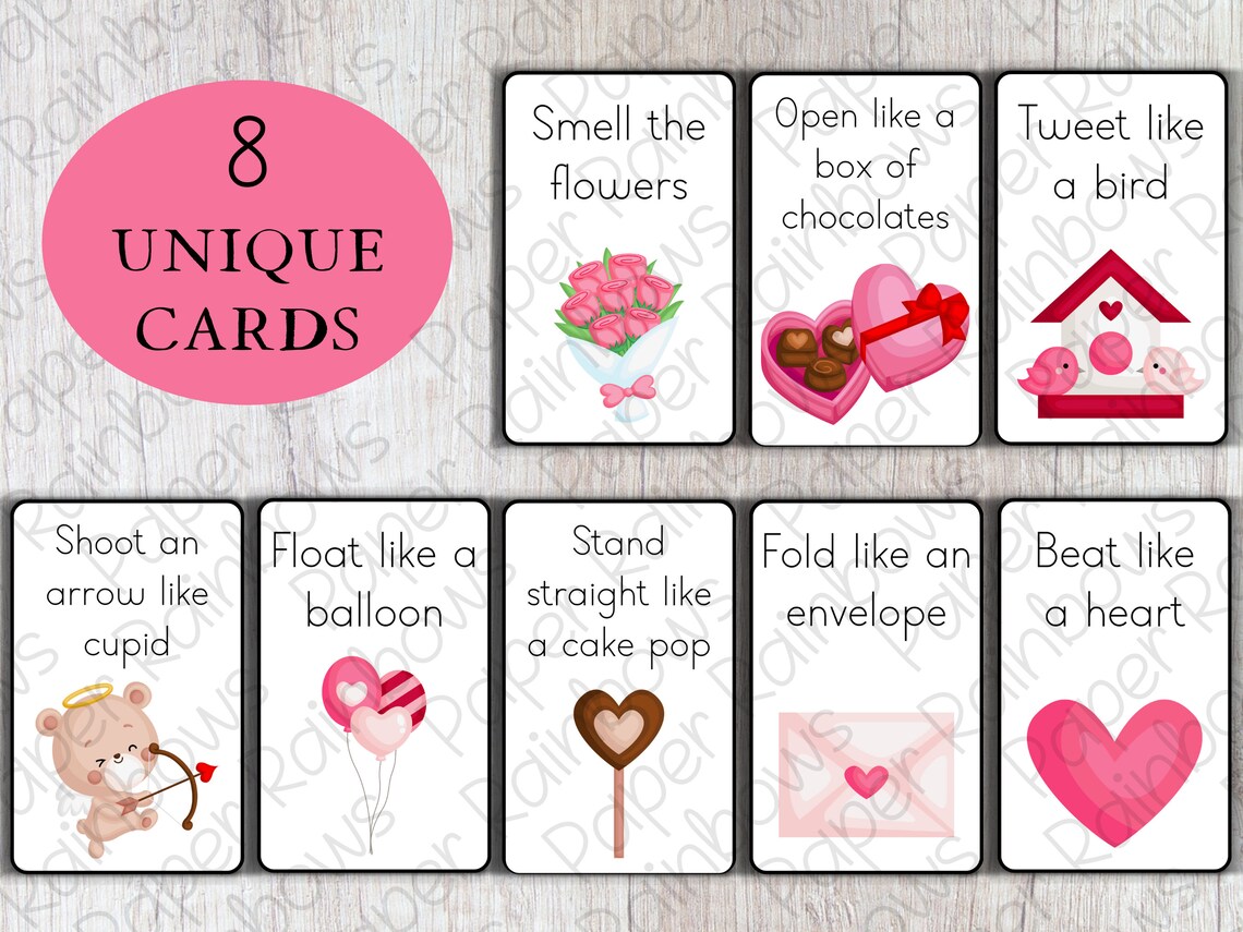 Valentines Day Movement Cards, Classroom Valentines, Valentines Day ... Valentines Day Movement Cards, Classroom Valentines, Valentines Day ...