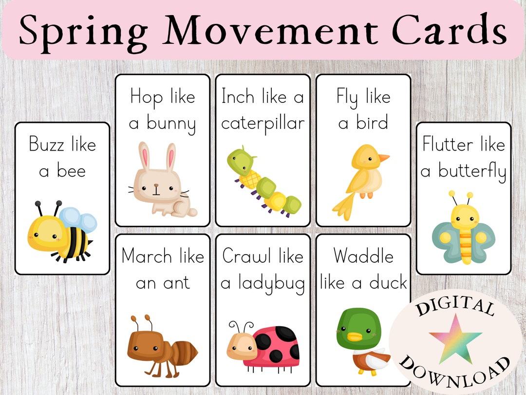 Spring Movement Cards, Flash Cards, Montessori Materials, Outdoor ...