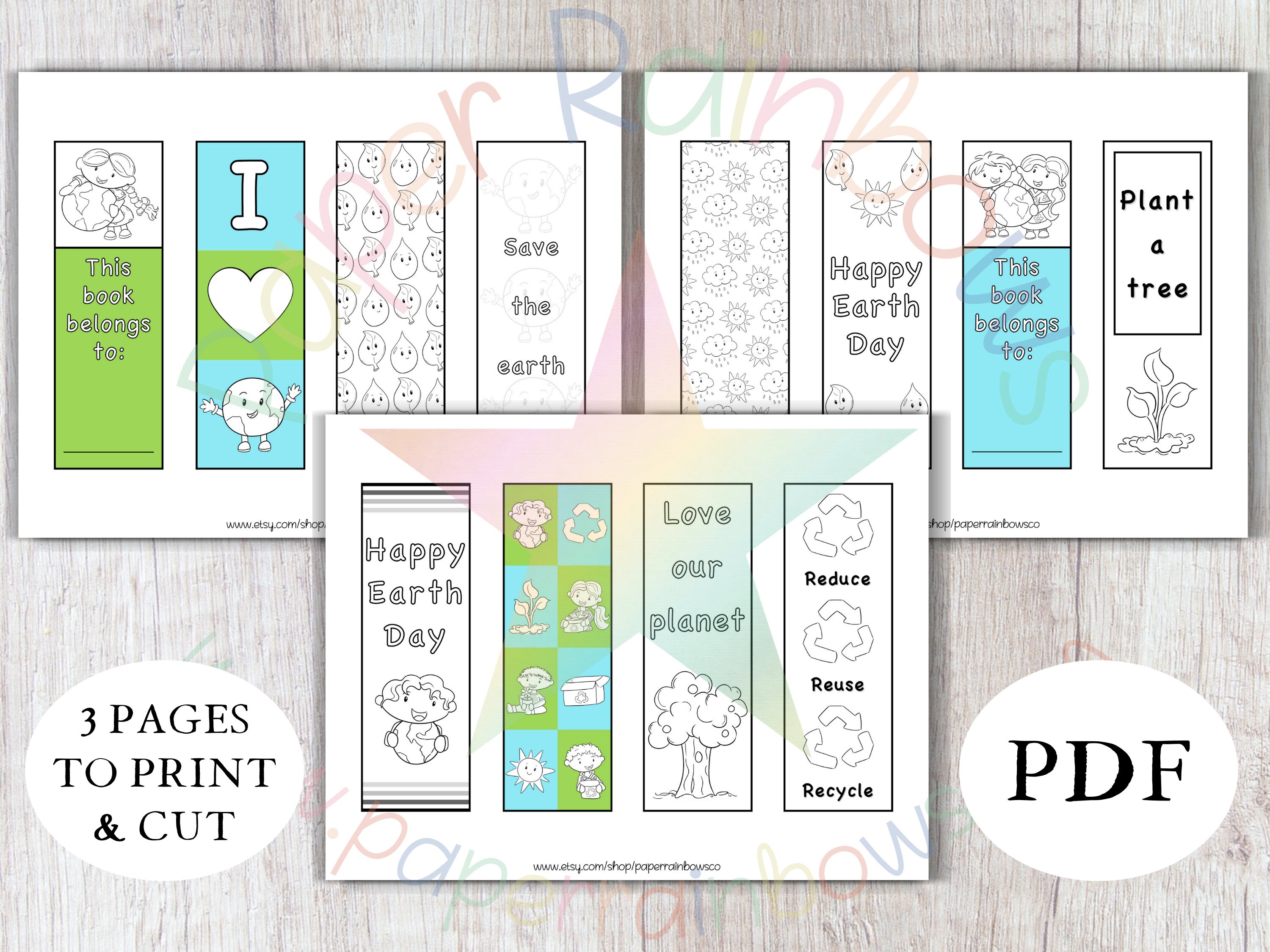 12 Earth Day Coloring Bookmarks for Kids, Color Your Own Bookmarks ...