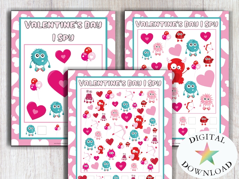 Valentine's Day I Spy Game, Valentine's Day Party Games, Printable ...