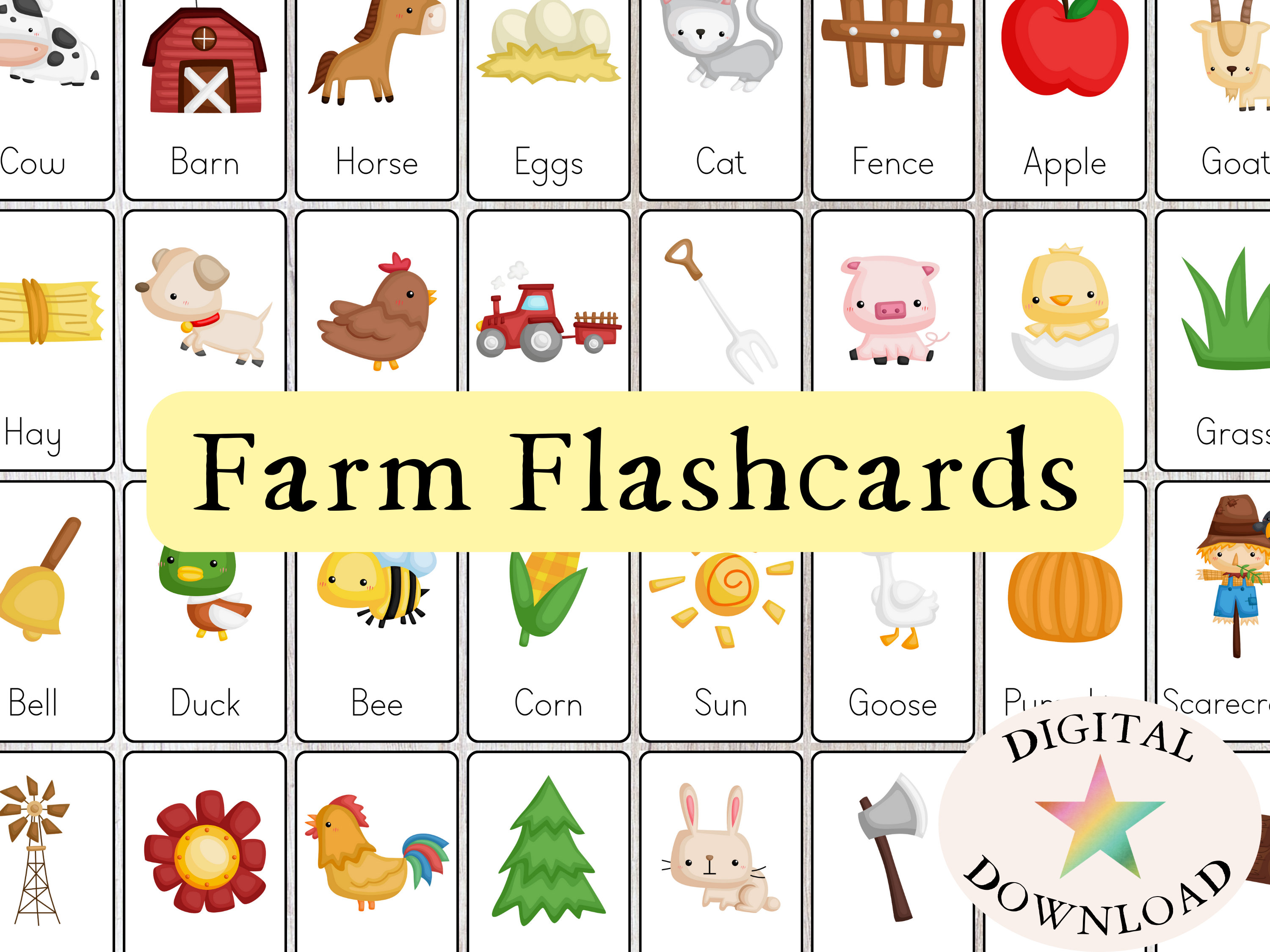 32 Farm Flashcards for Kids, Montessori Materials, Animal Flashcards ...