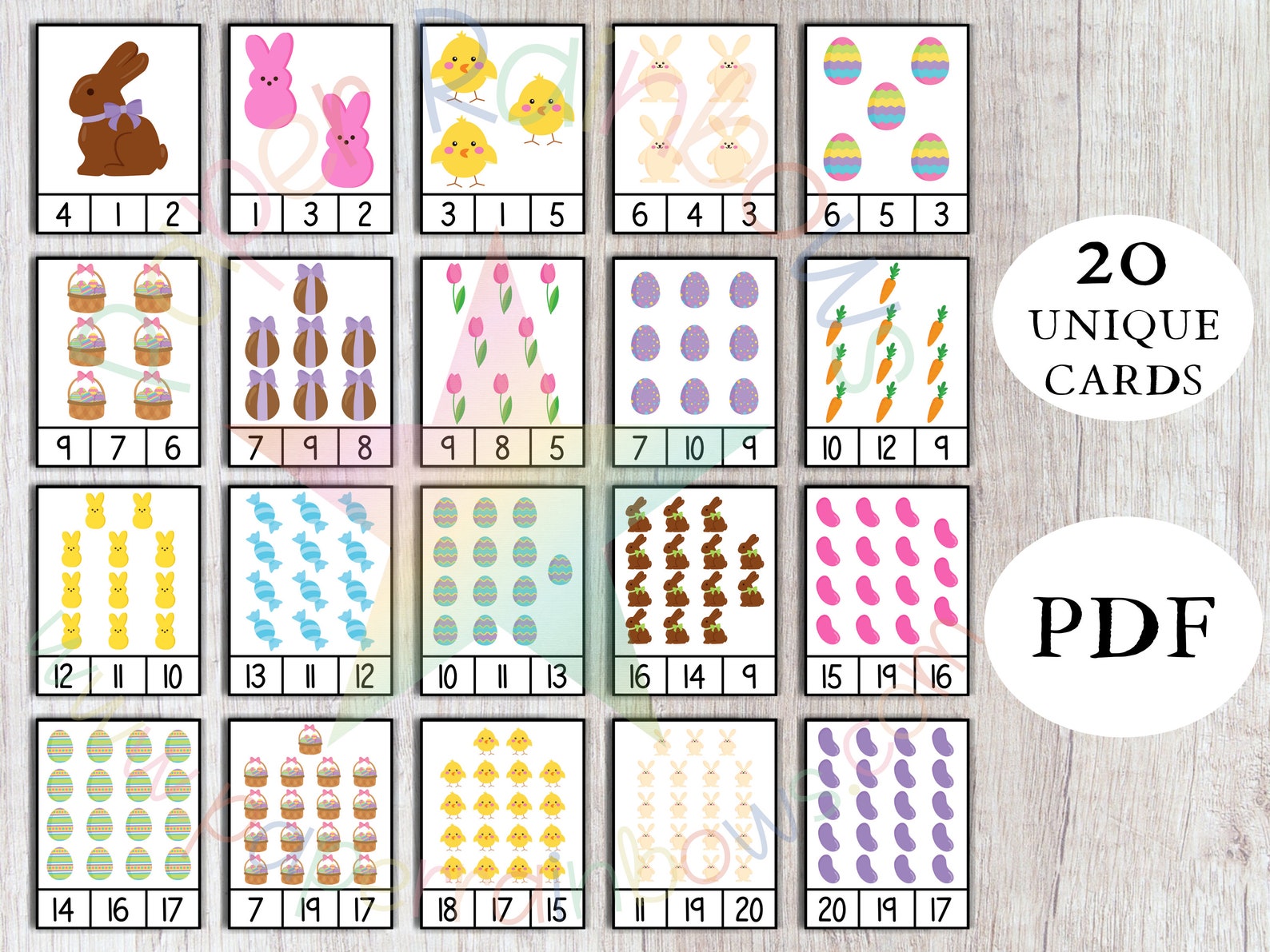 Easter Count & Clip Cards, Numbers 1-20, Preschool Printables ...
