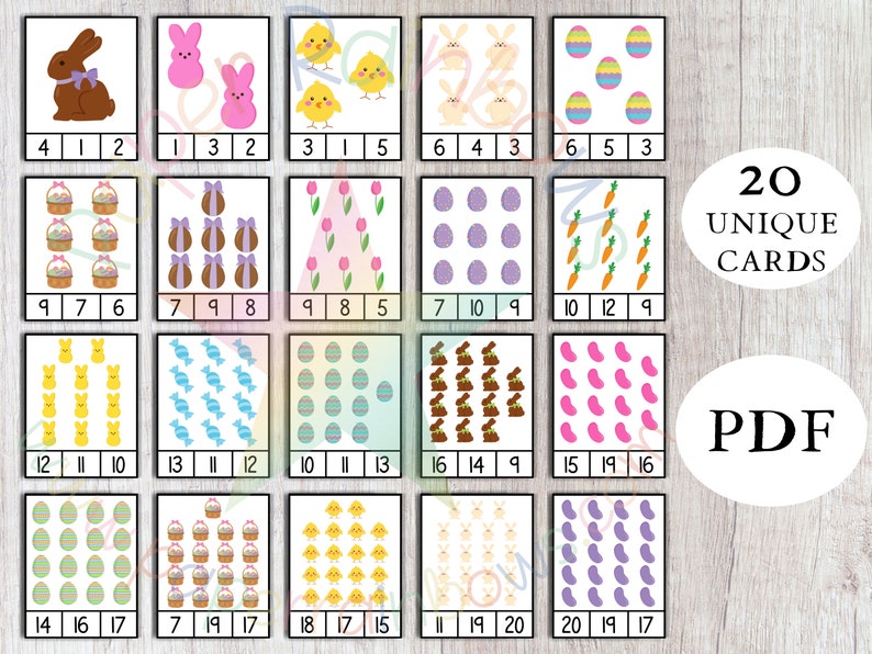 Easter Count & Clip Cards, Numbers 1-20, Preschool Printables ...