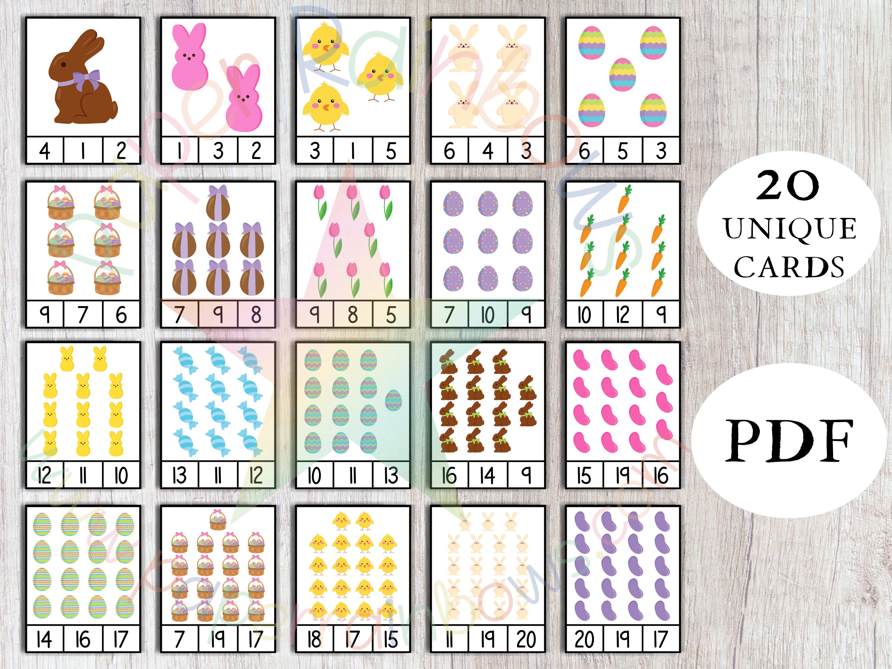 Easter Count & Clip Cards, Numbers 1-20, Preschool Printables ...