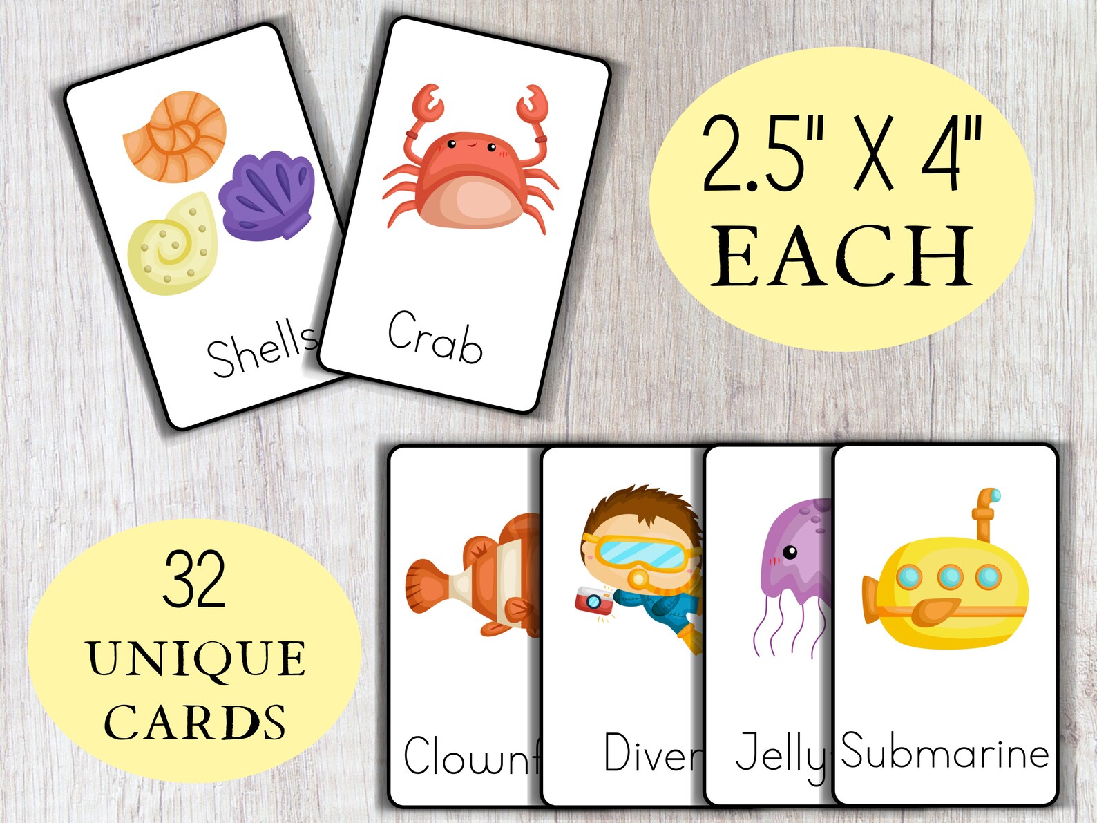 32 Ocean Flashcards for Kids, Ocean Animals, Montessori Materials ...