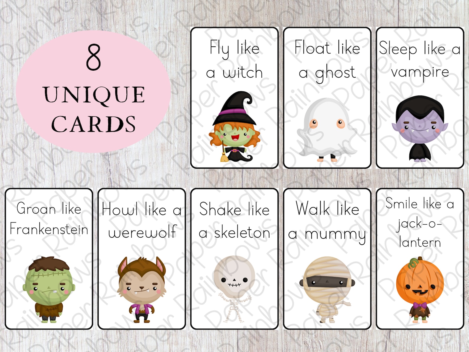 Halloween Movement Cards, Flash Cards, Montessori Materials, Outdoor ...