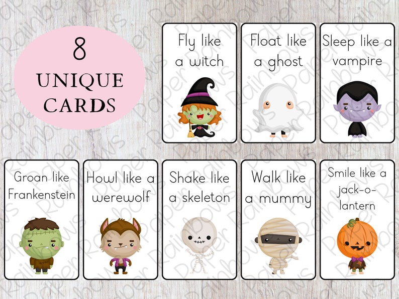 Halloween Movement Cards, Flash Cards, Montessori Materials, Outdoor ...
