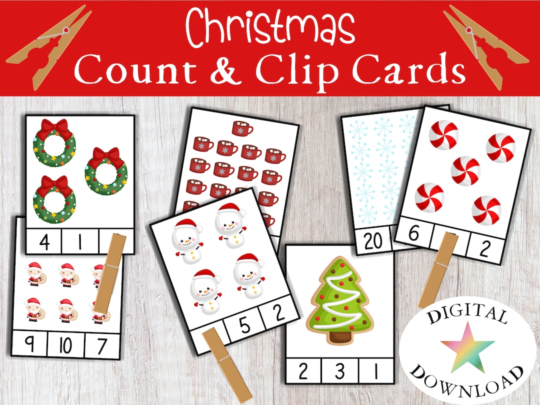 Christmas Count & Clip Cards, Numbers 1-20, Quiet Book, Preschool ...