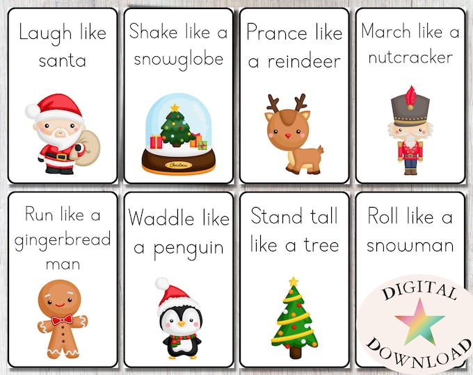Christmas Movement Cards, Christmas Games Printable, Unique Stocking ...