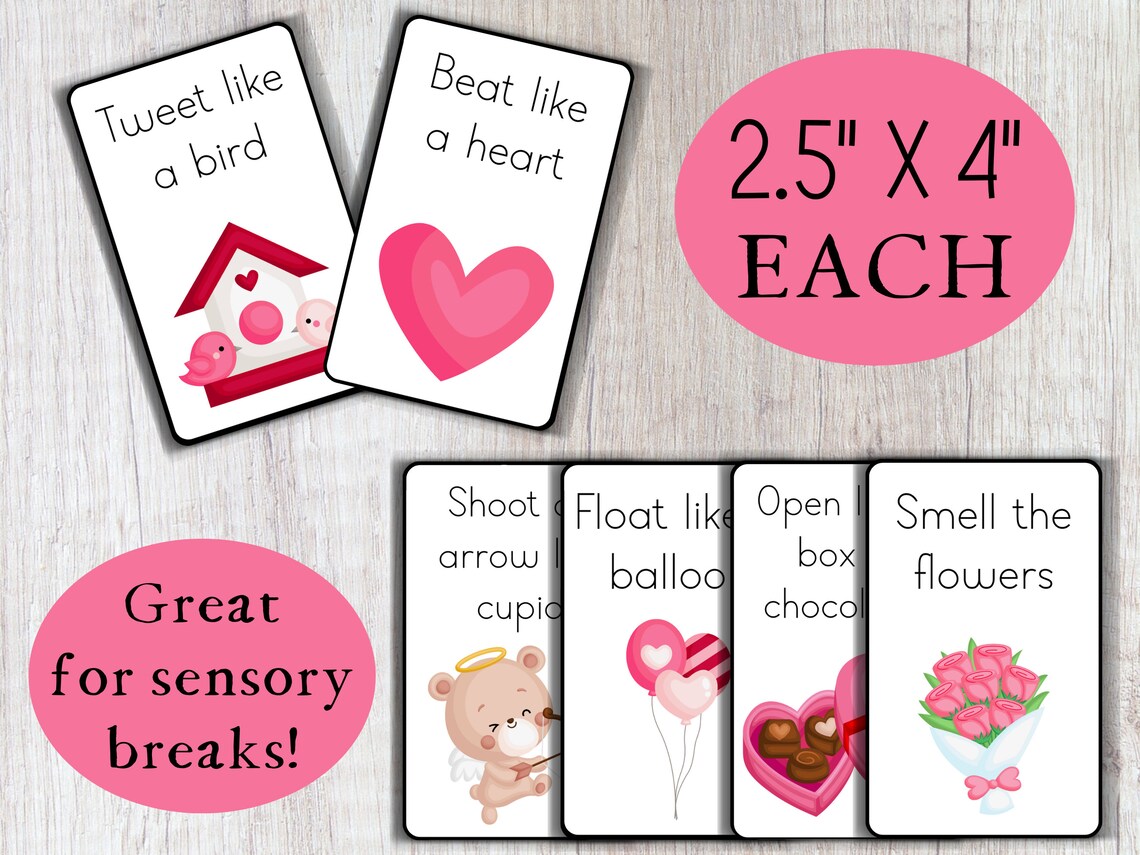 Valentines Day Movement Cards, Classroom Valentines, Valentines Day ...