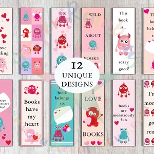 12 Valentine's Day Monster Bookmarks, Printable Bookmarks for Kids ...