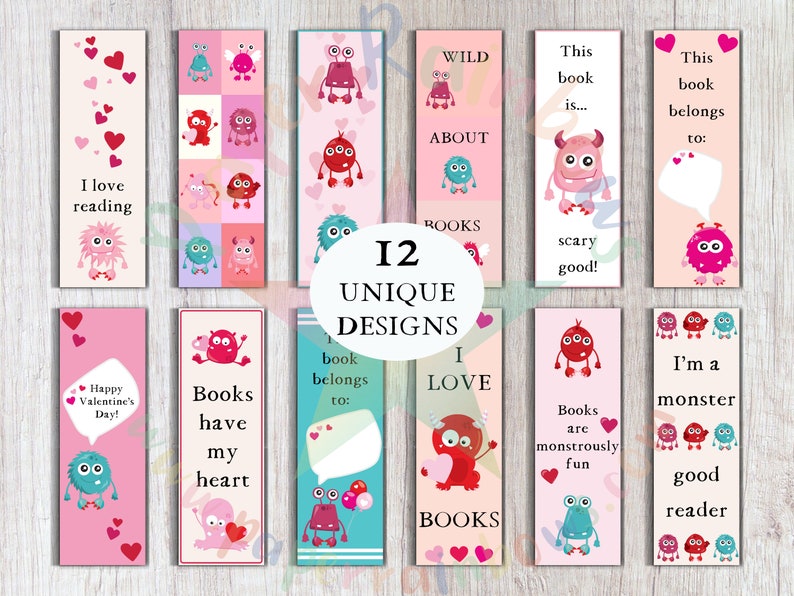 12 Valentine's Day Monster Bookmarks, Printable Bookmarks for Kids ...