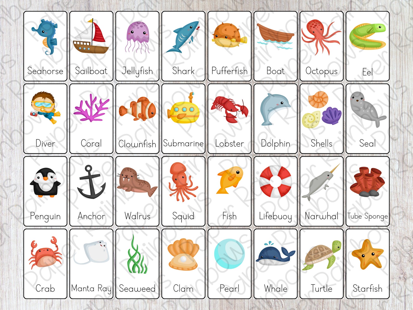 32 Ocean Flashcards for Kids, Ocean Animals, Montessori Materials ...