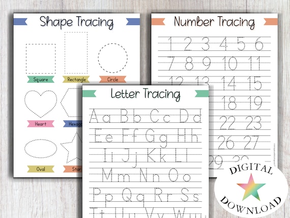 Tracing Worksheets Letters Numbers Shapes Preschool | Etsy