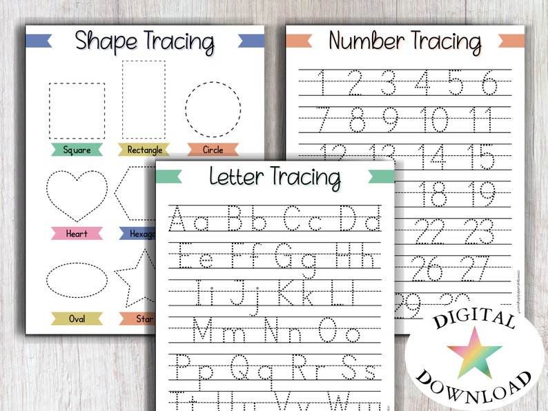 Tracing Worksheets, Letters, Numbers, Shapes, Preschool Printables ...