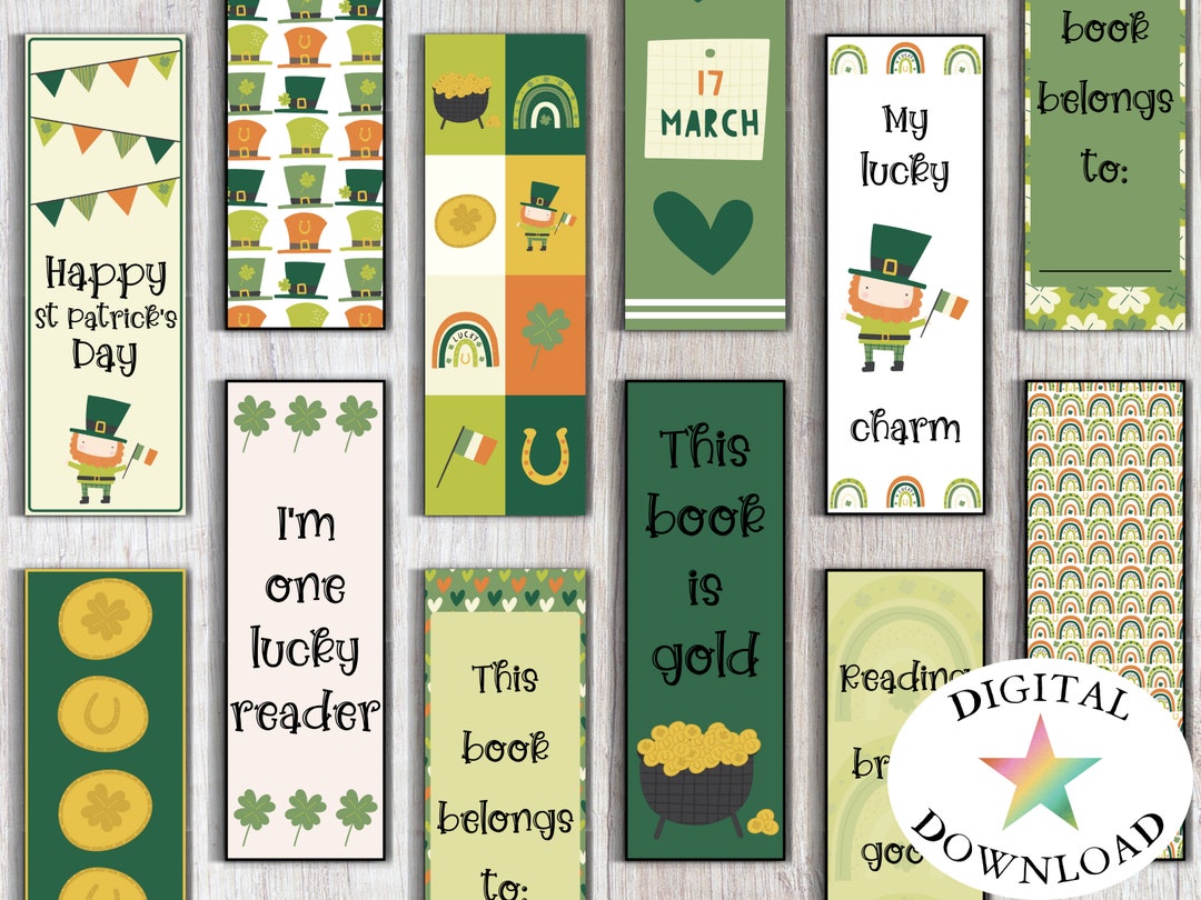 12 St Patrick's Day Bookmarks, Printable Bookmarks for Kids, Homeschool ...