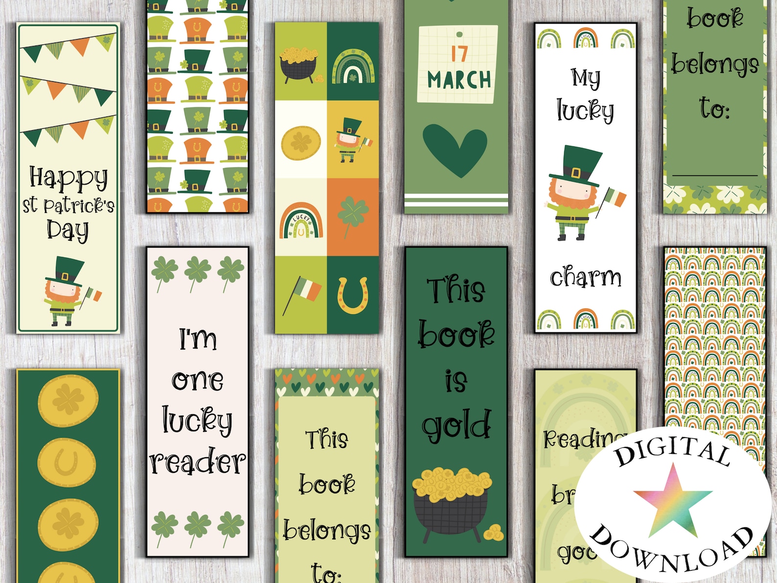 12 St Patrick's Day Bookmarks, Printable Bookmarks for Kids, Homeschool ...