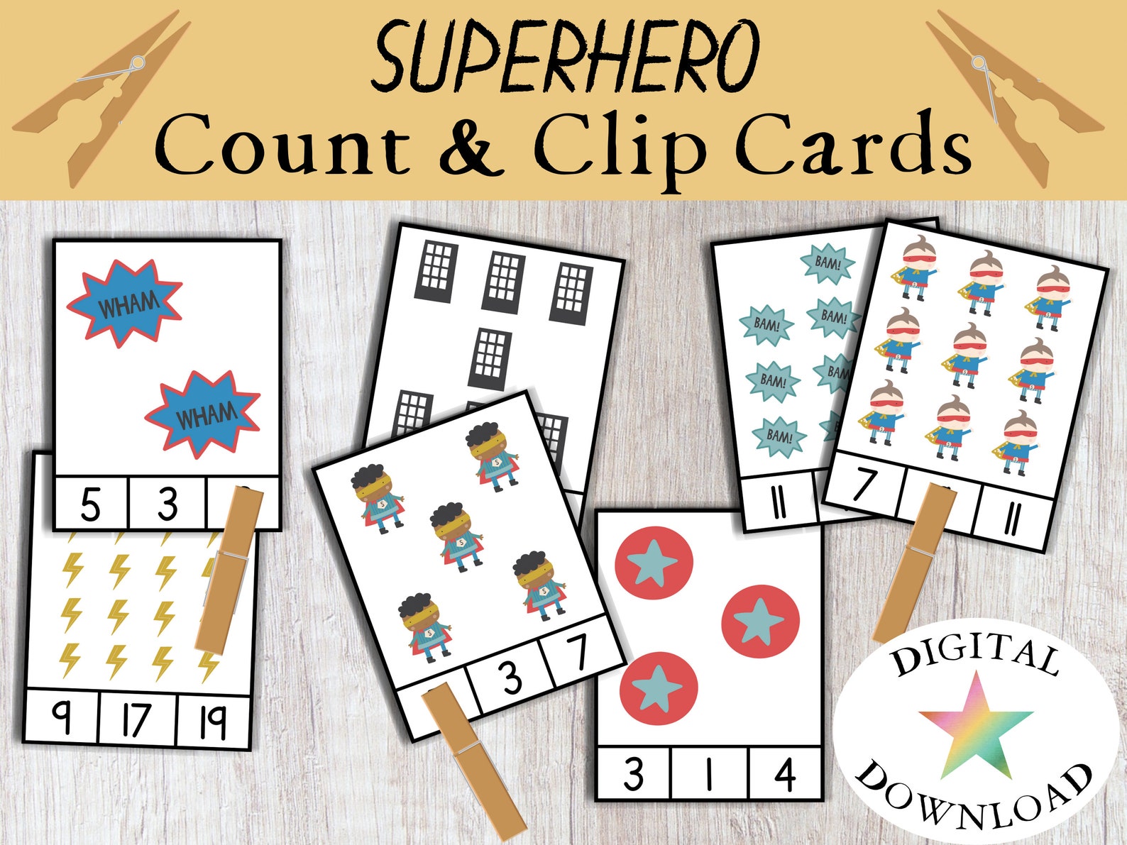 Superhero Count & Clip Cards Numbers 1-20 Preschool - Etsy