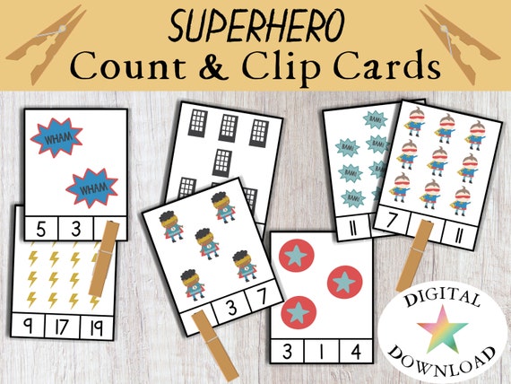 Superhero Count & Clip Cards Numbers 1-20 Preschool - Etsy Singapore