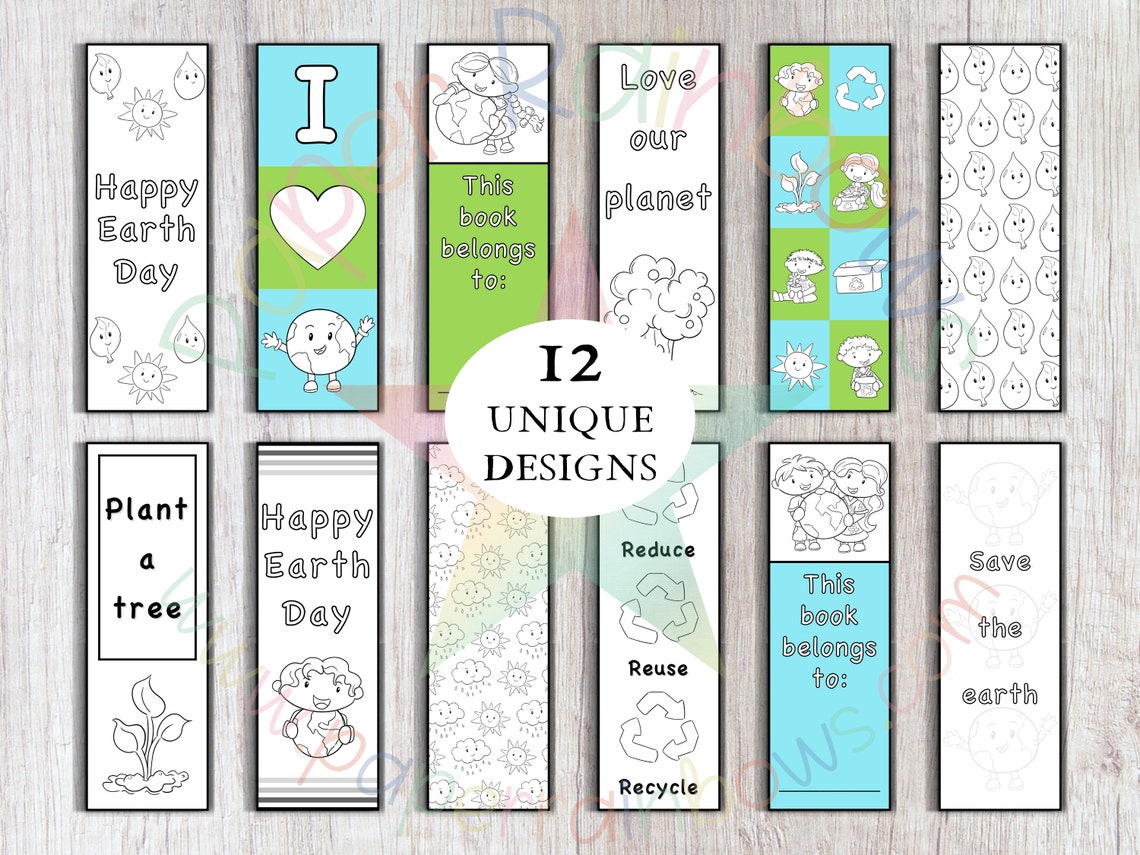 12 Earth Day Coloring Bookmarks for Kids, Color Your Own Bookmarks ...