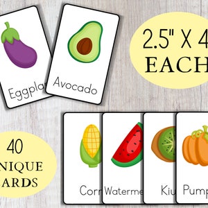 40 Fruits and Vegetables Flashcards for Kids, Montessori Materials ...