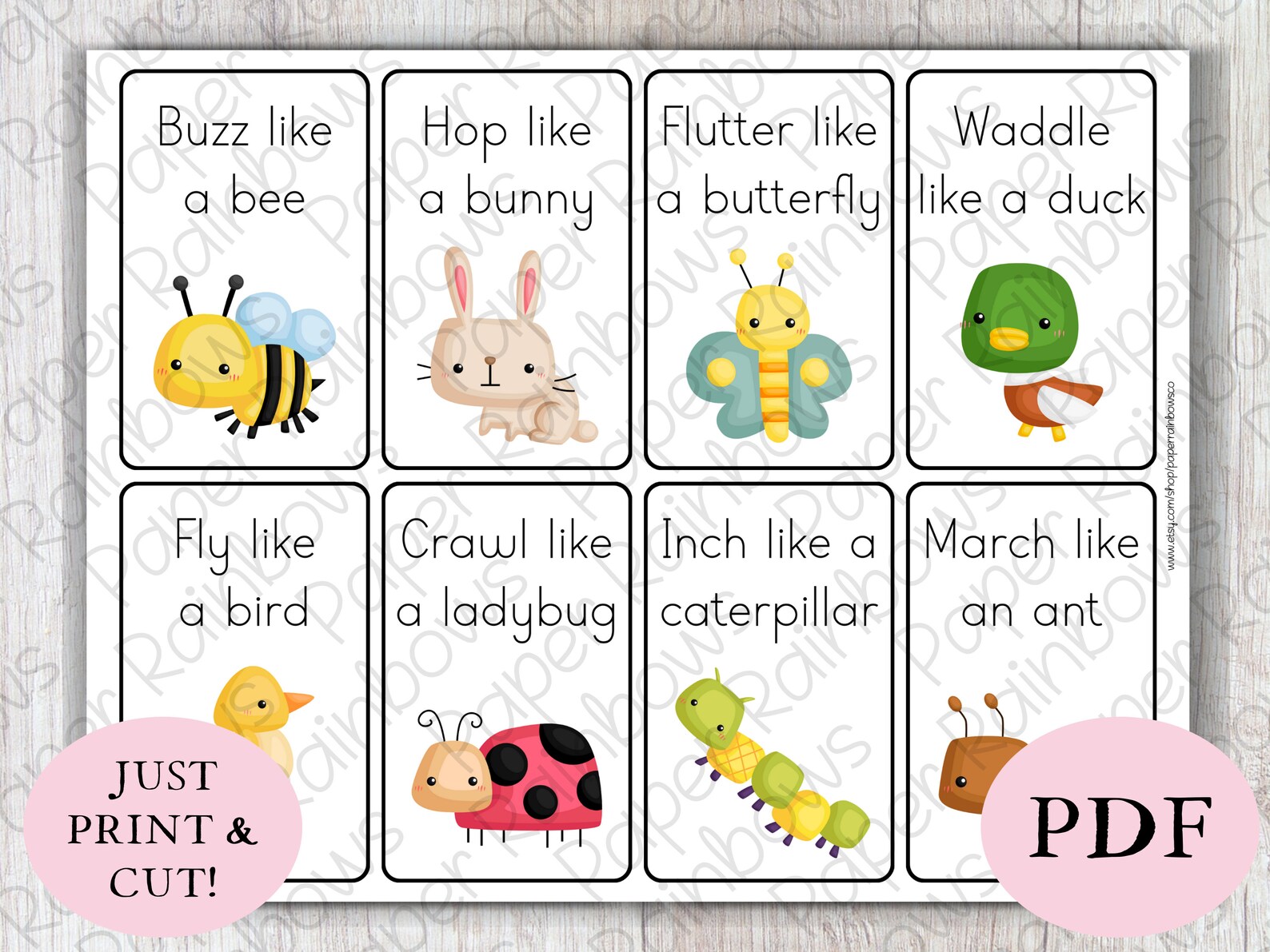 Spring Movement Cards, Flash Cards, Montessori Materials, Outdoor ...