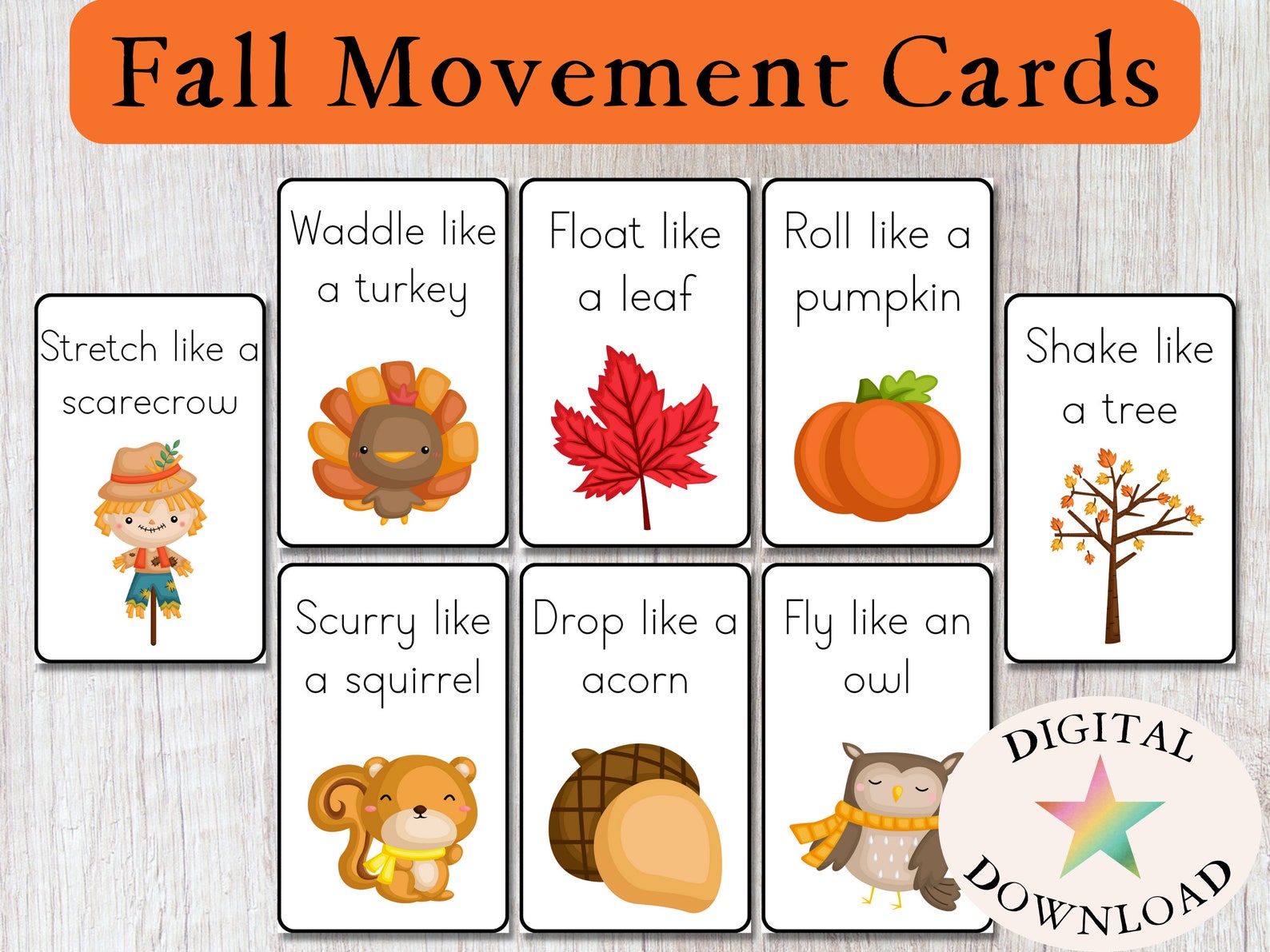 Fall Movement Cards, Thanksgiving Games, Favors, Flash Cards ...