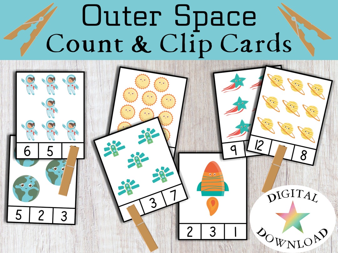 Outer Space Count & Clip Cards, Numbers 1-20, Preschool Printables ...
