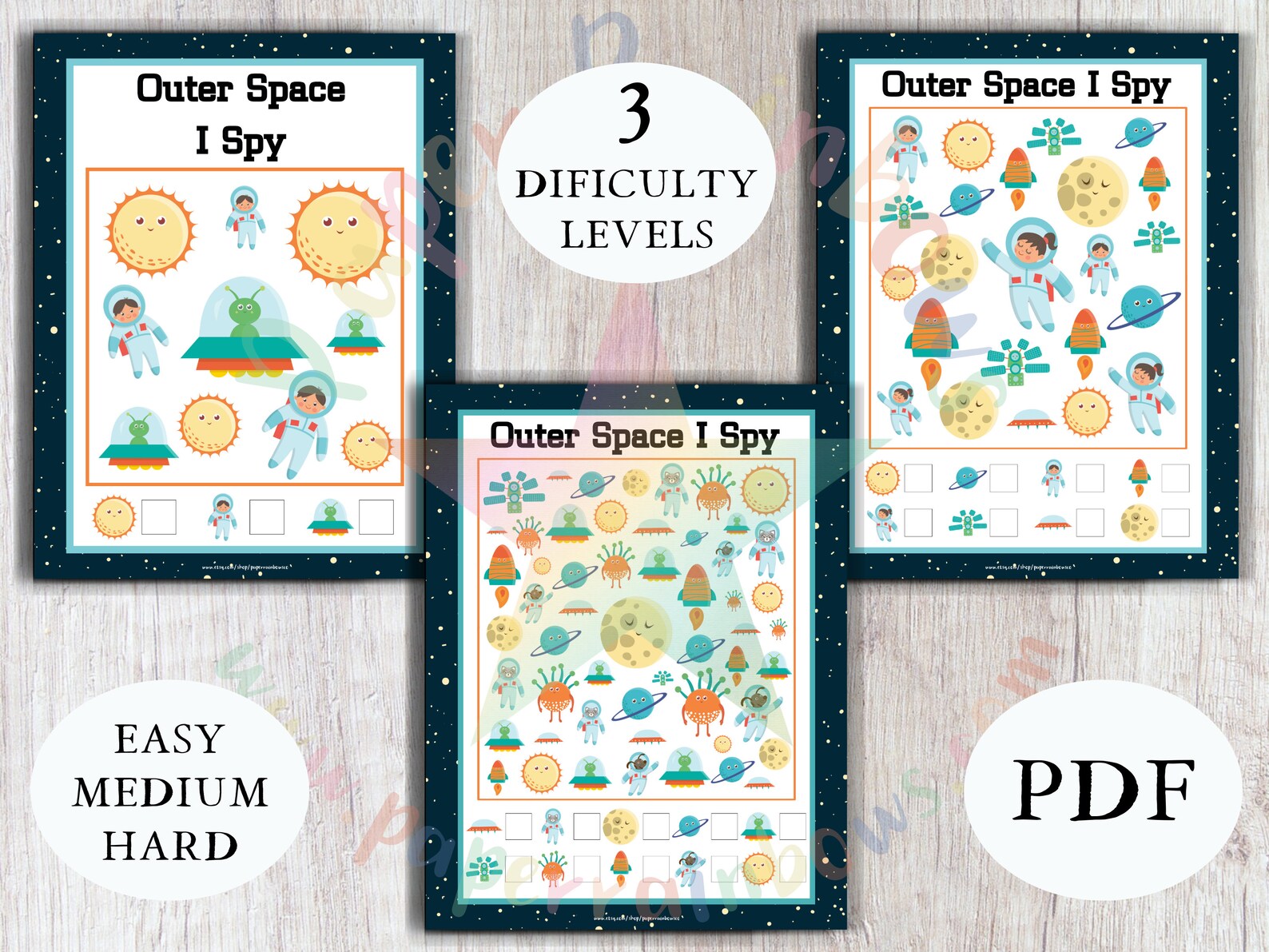 Outer Space I Spy Game 3 Different Versions Easy to Hard | Etsy
