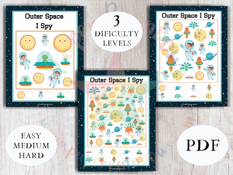 Outer Space I Spy Game, 3 Different Versions - Easy to Hard, Printable ...
