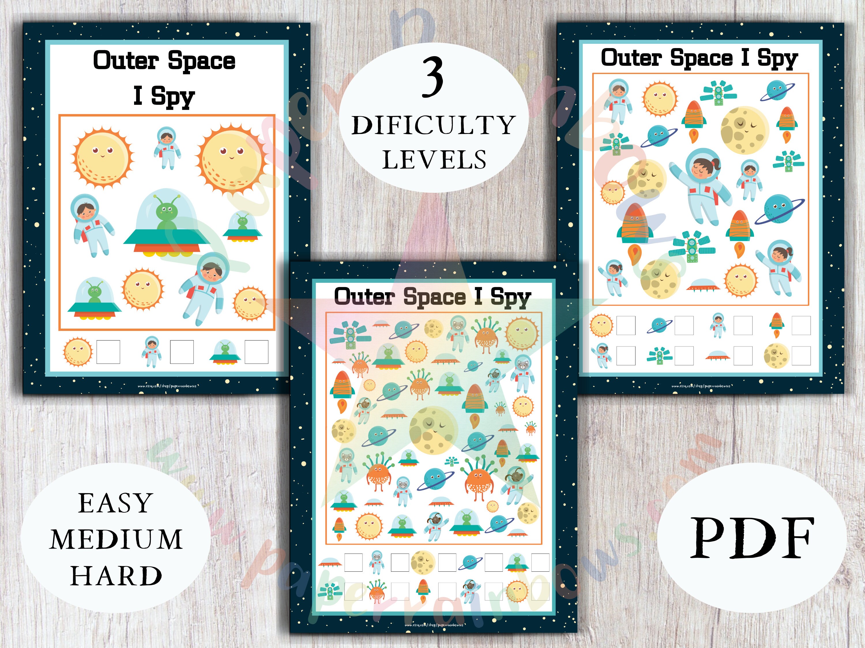 Outer Space I Spy Game, 3 Different Versions - Easy to Hard, Printable ...