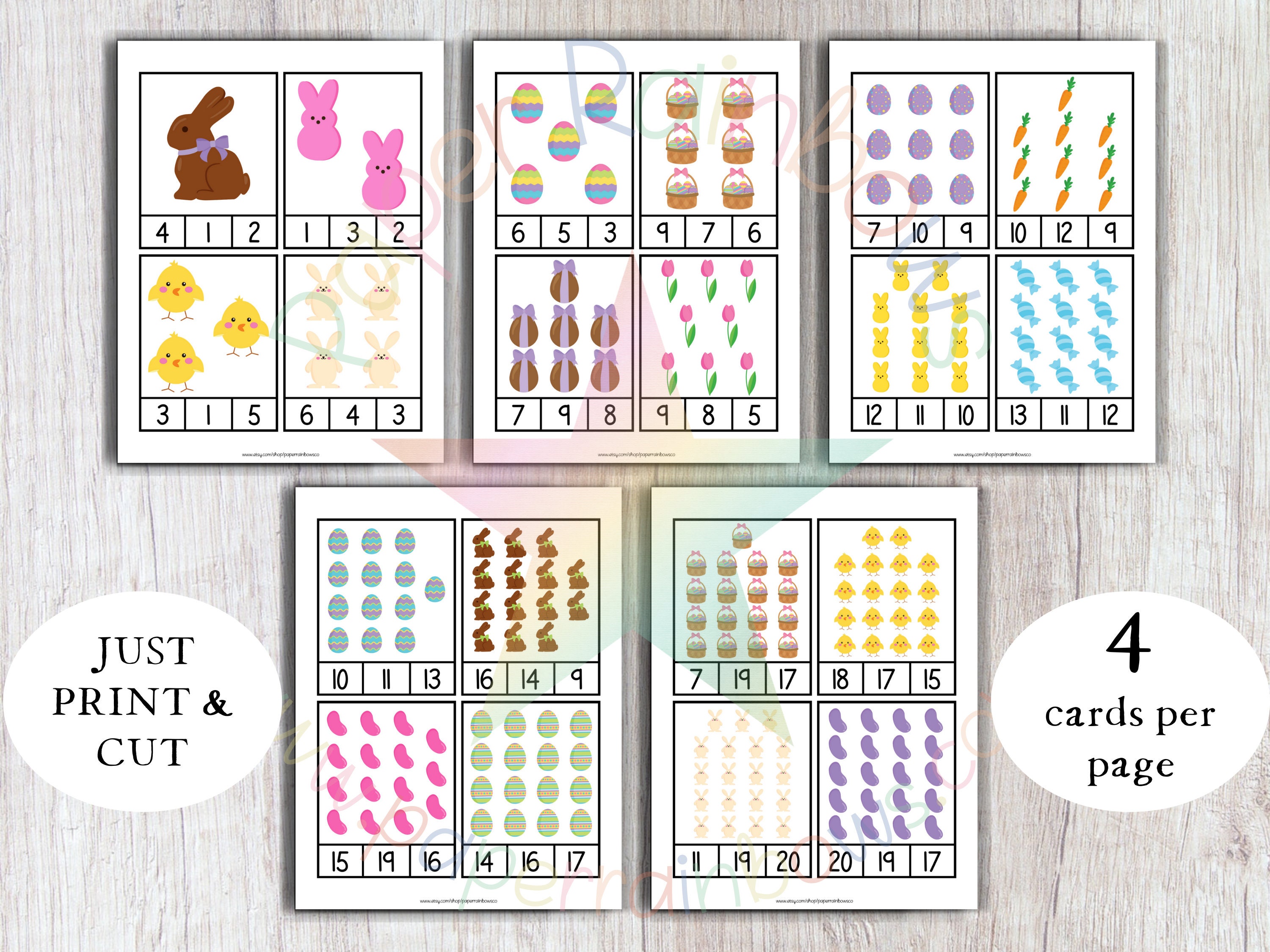 Easter Count & Clip Cards, Numbers 1-20, Preschool Printables ...