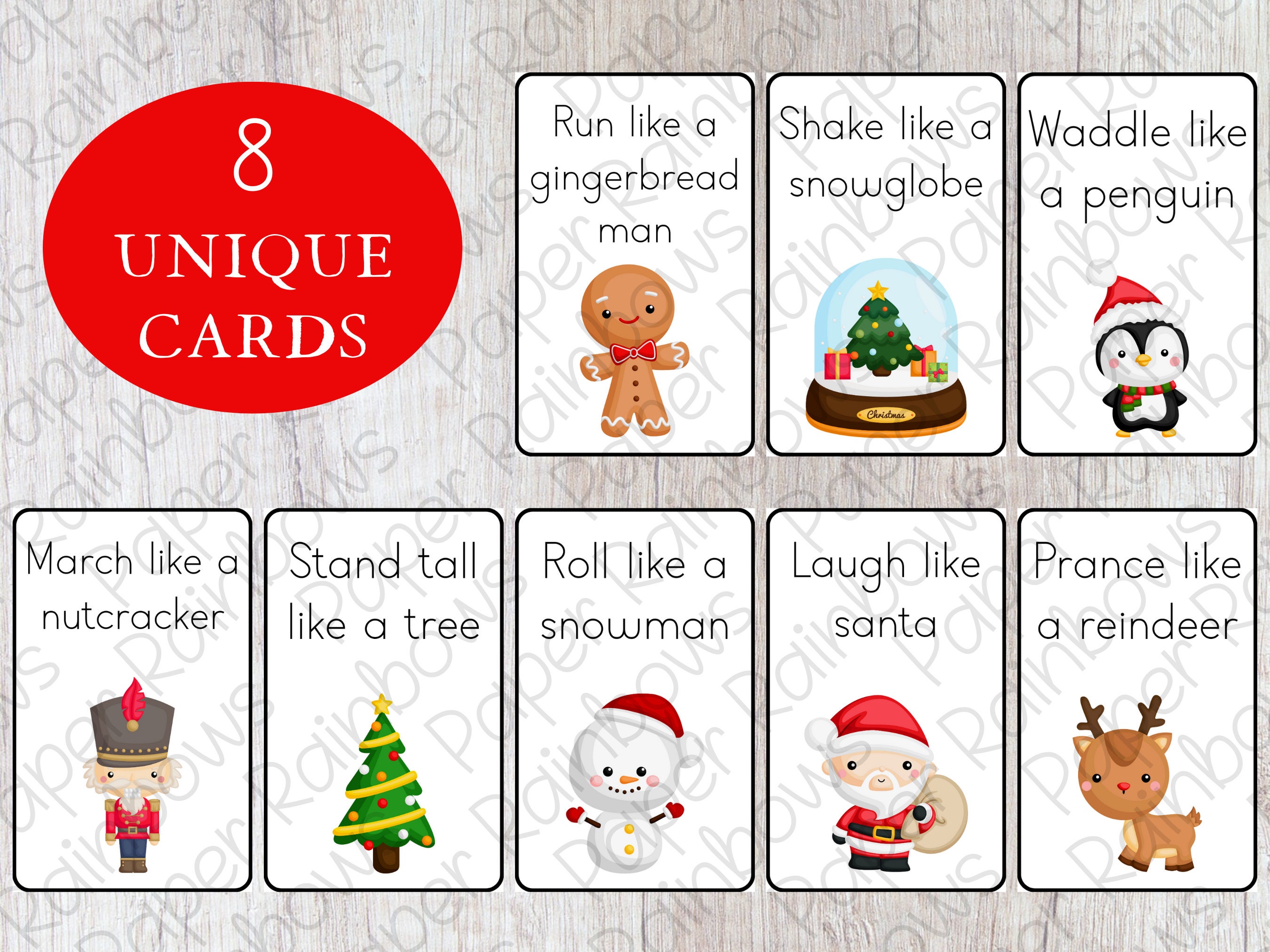 Christmas Movement Cards, Christmas Games Printable, Unique Stocking ...