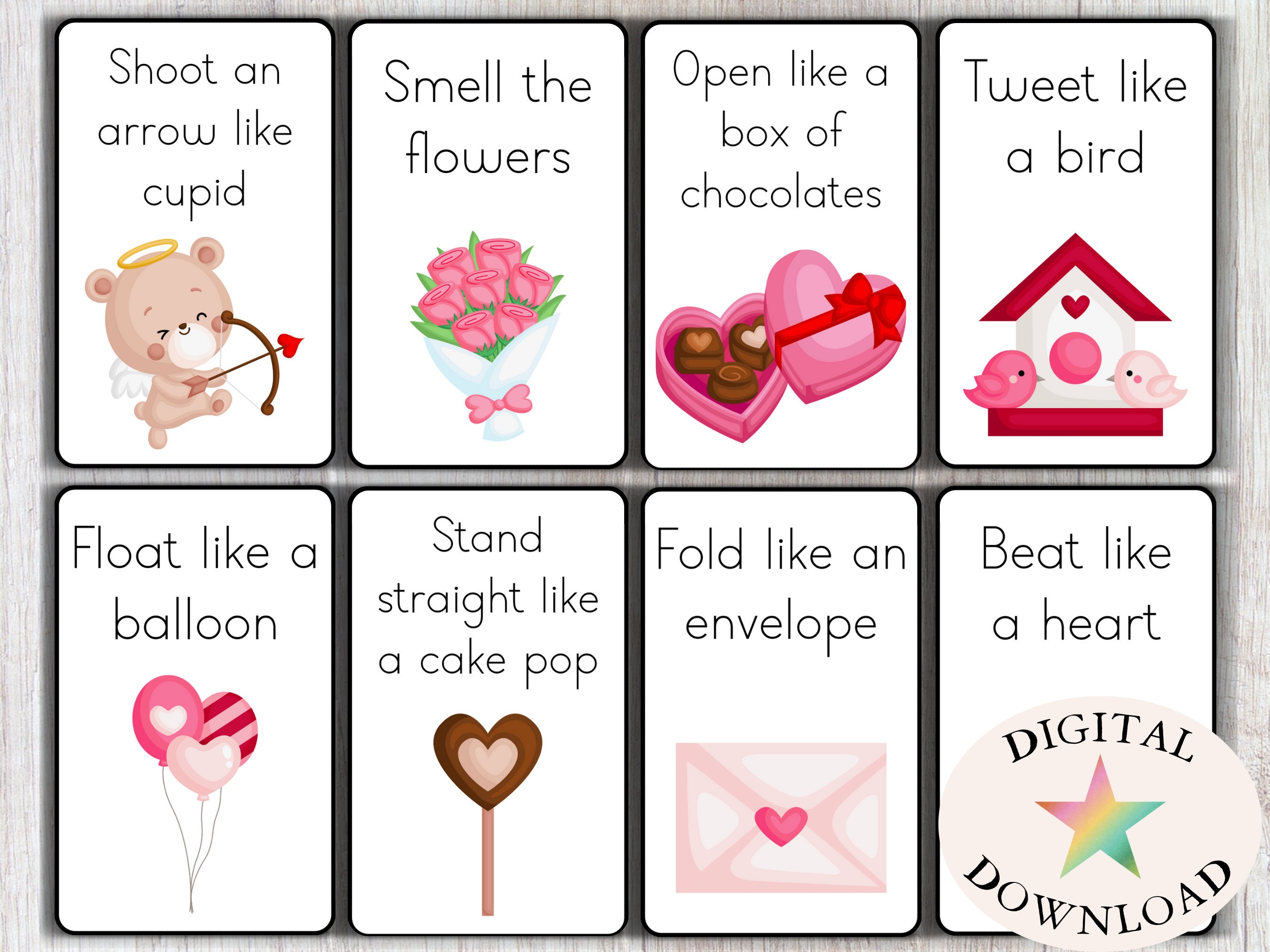 Valentines Day Movement Cards, Classroom Valentines, Valentines Day ...