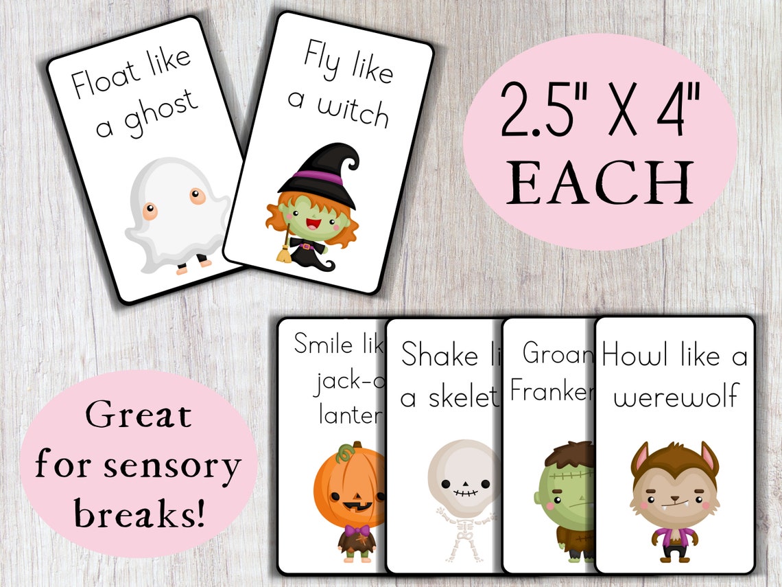 Halloween Movement Cards, Flash Cards, Montessori Materials, Outdoor ...