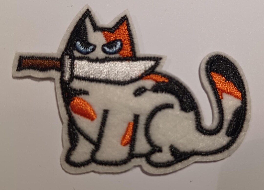 Evil Calico Cat With Knife Iron on Patch 1 3/4" X 2 1/2" Goth Punk Emo ...