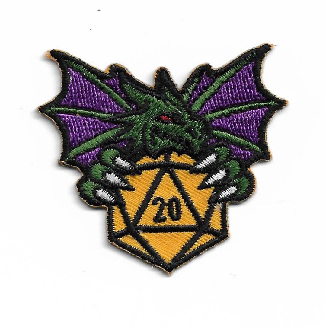 Dungeons and Dragons Dragon With 20 Sided Dice Iron on Patch Made in ...