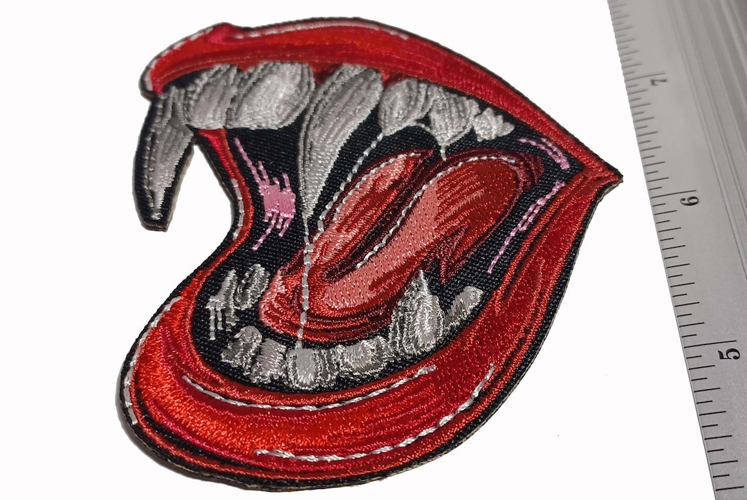 Vampire Fangs Vamp Embroidered Iron on Patch Goth Emo 3 1/8" X 2 1/2 ...
