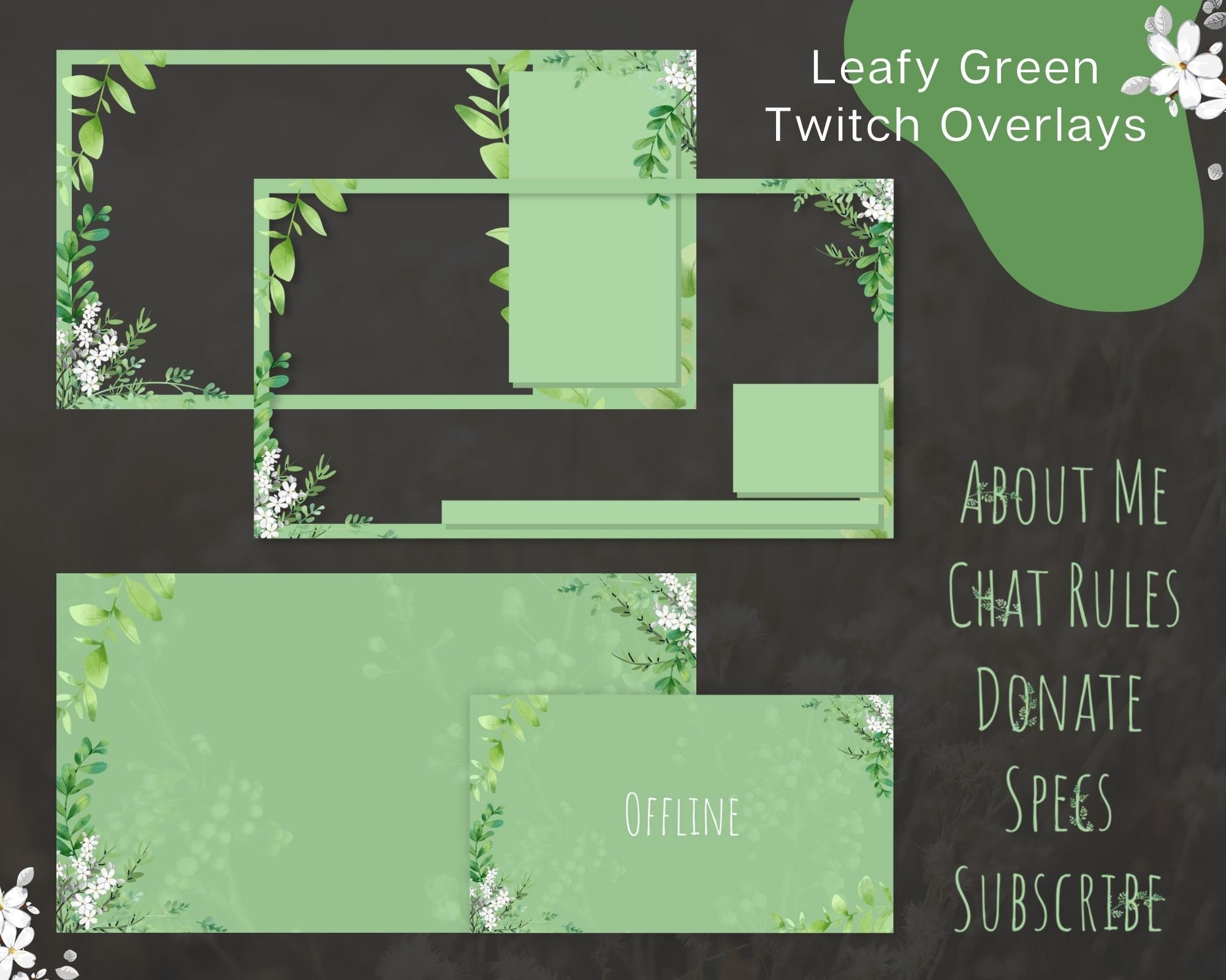 Leafy Green Twitch Overlays, Panels & Animated Scenes - Etsy