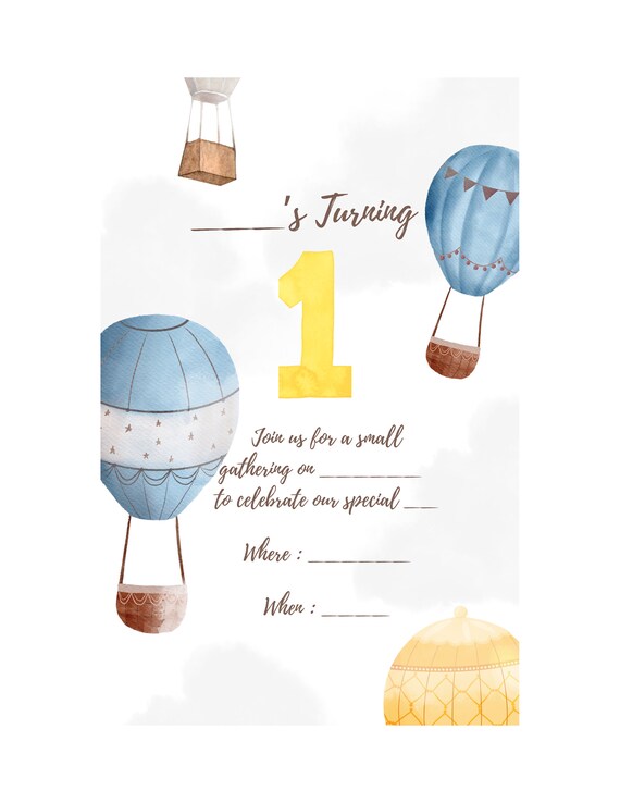 Hot Air Balloon Birthday Invitation Printable Template / First - Etsy
