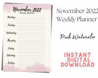 Instant Download Weekly Planner Pink - Etsy