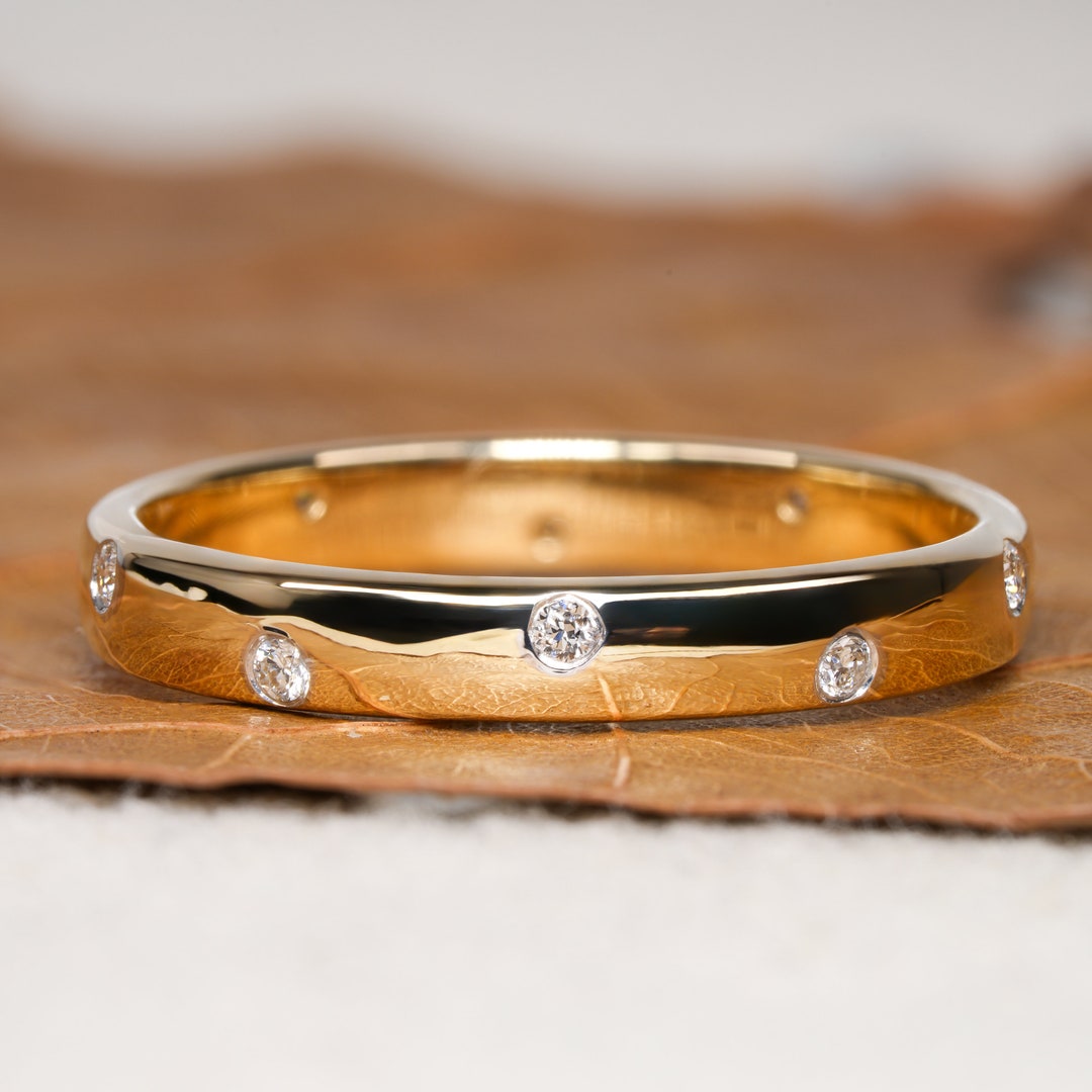 Round Lab Grown Diamond Bezel Band Ring Minimalist Tiny Lab Diamond ...