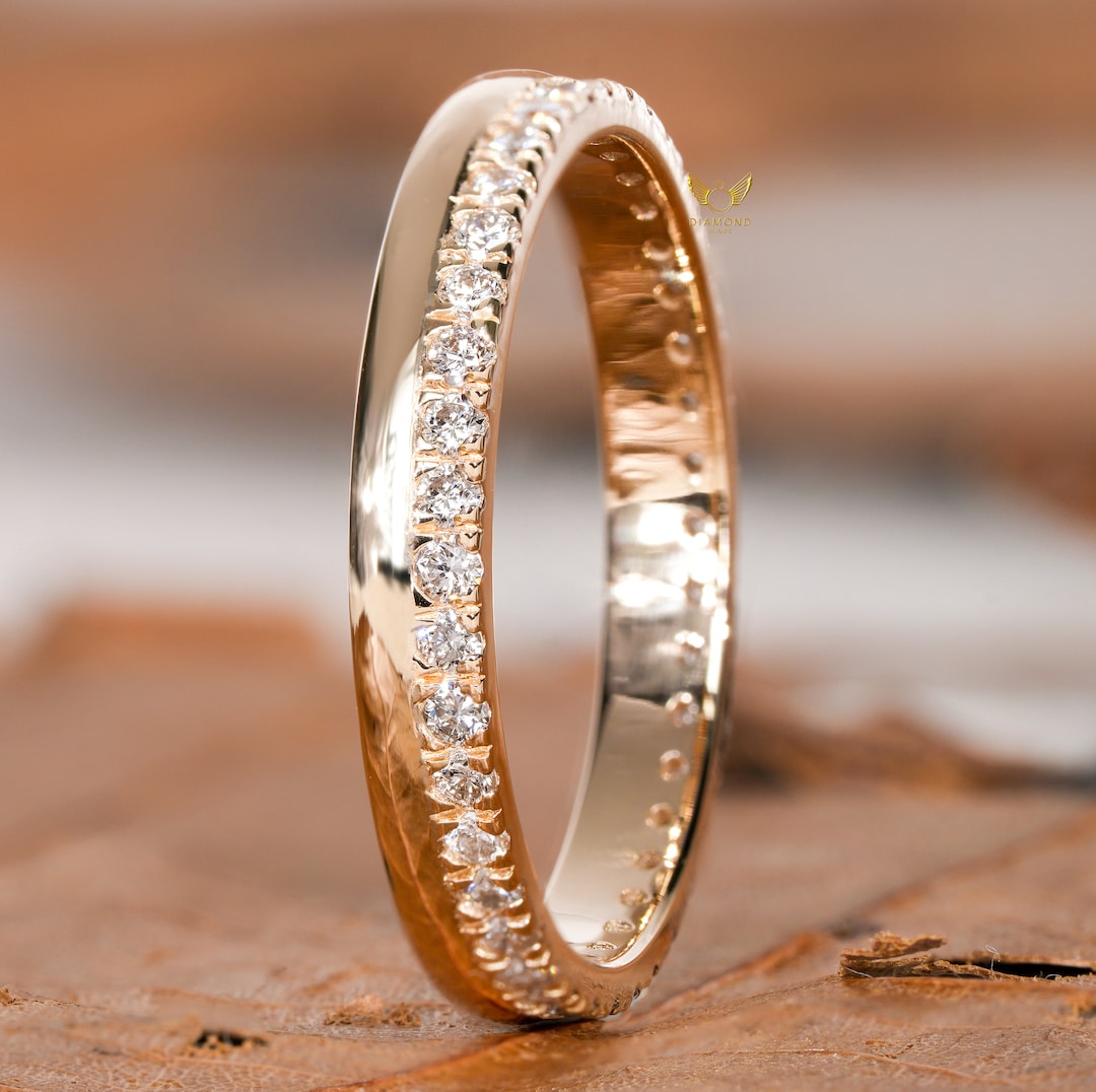 Round Lab Diamond Full Eternity Band, Minimalist Wedding Ring, Two Row ...