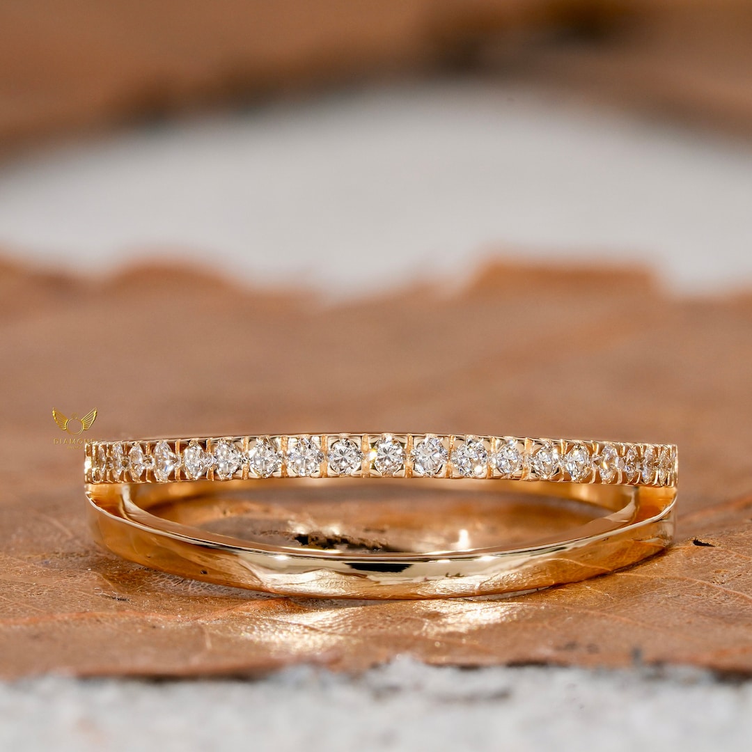Lab Diamond Double Band Wedding Ring,minimalist Bridal Ring,pave ...