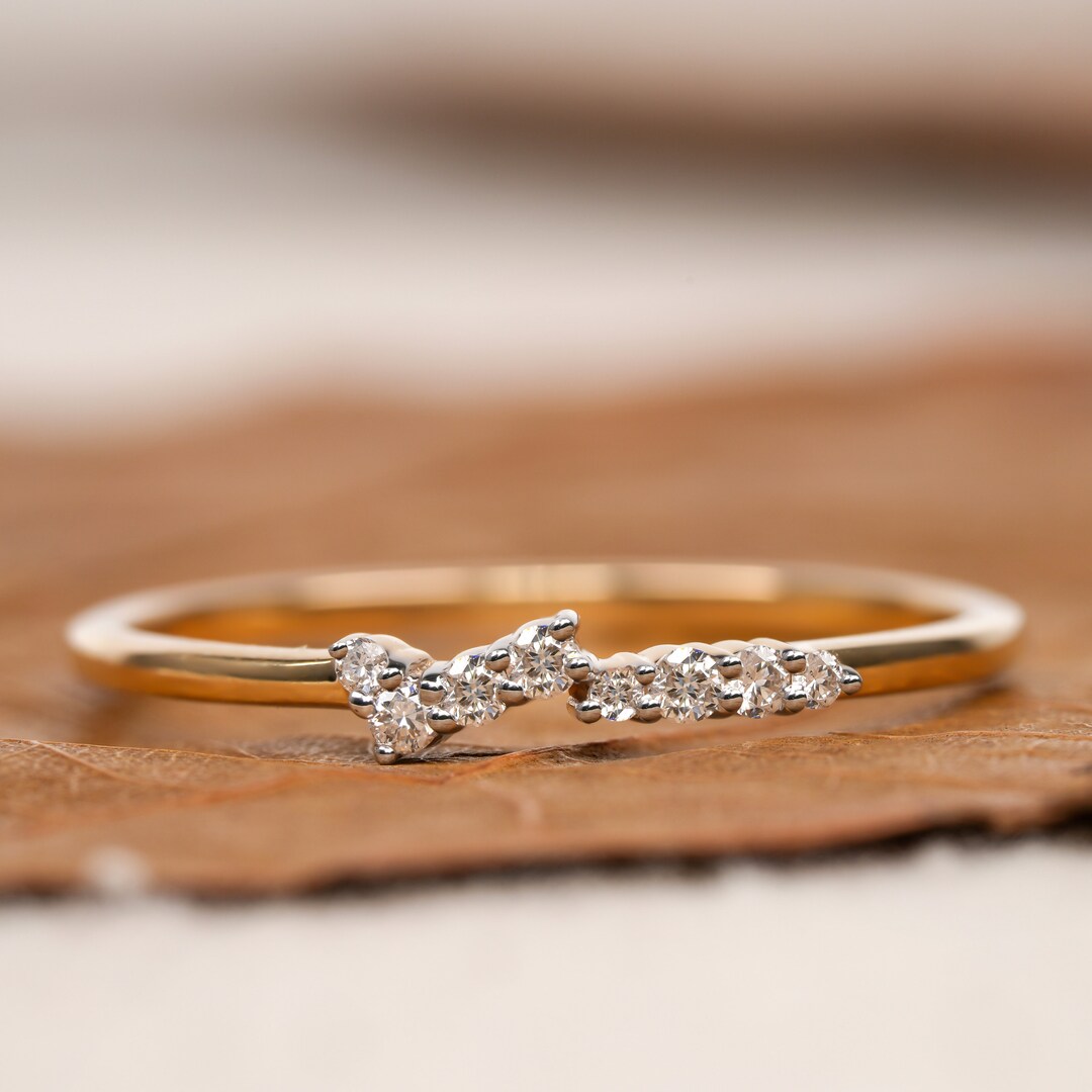 14K Solid Gold Minimalist Cluster Ring Tiny Lab Diamond Wedding Band ...