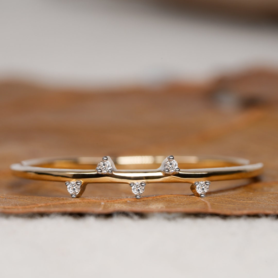 Simple Round Diamond Ring Natural Diamond Dainty Ring Solid Gold ...