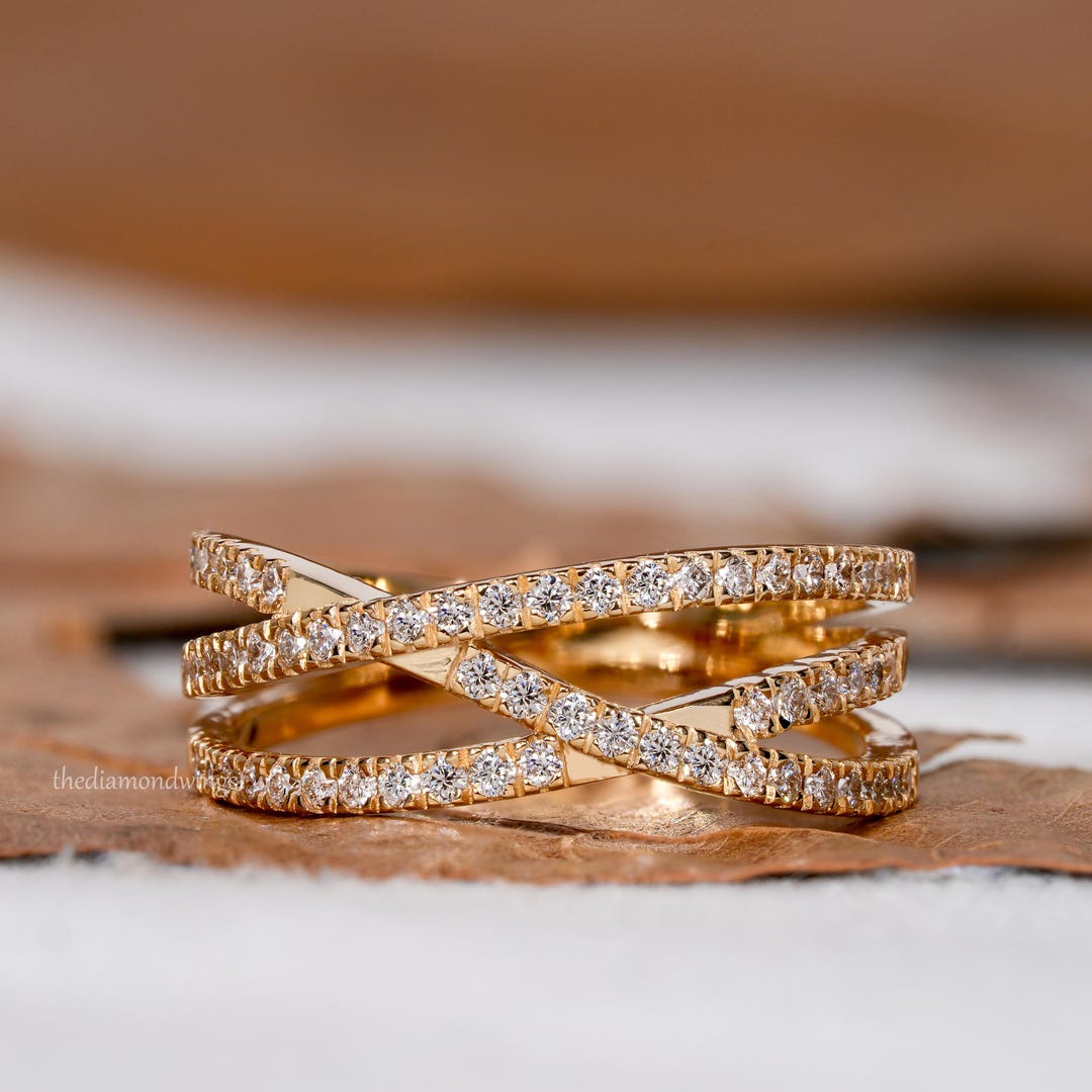 Round Lab Diamond Wedding Band,crossover Band Ring,14k Stackable Rings ...